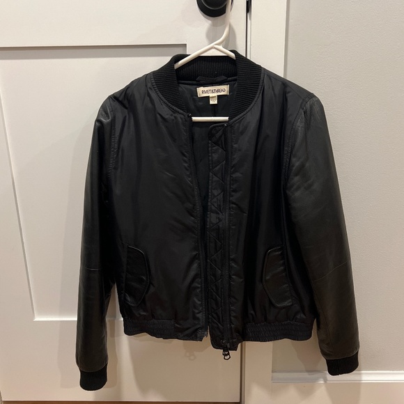 Madewell + Rivet & Thread | Jackets & Coats | Madewell Rivet Thread Black Leathersleeve Bomber ...